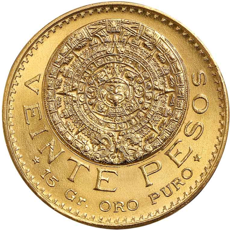 Moneda de oro Calendario Azteca 20 Pesos Mexicanos Comprar
